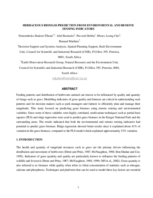 (PDF) Herbaceous biomass prediction from environmental and remote ...