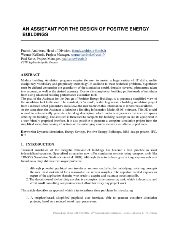 (PDF) An Assistant for the Design of Positive Energy Buildings