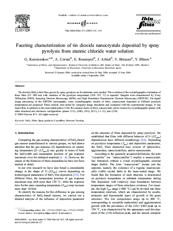 (PDF) Faceting characterization of tin dioxide nanocrystals deposited ...