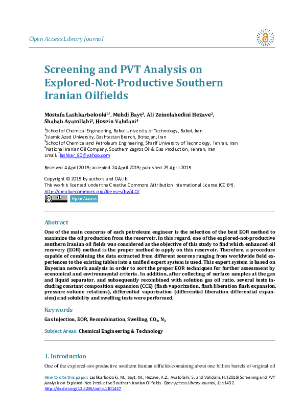 (PDF) Screening and PVT Analysis on Explored-Not-Productive Southern ...