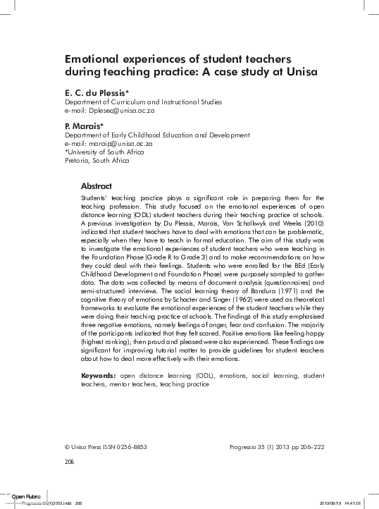 (PDF) Emotional experiences of student teachers during teaching ...