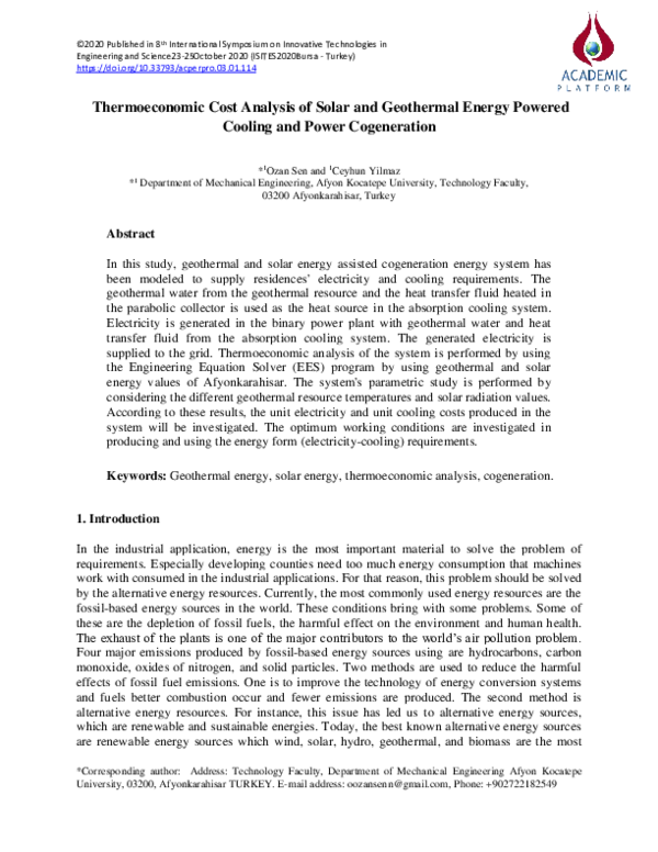 (PDF) Thermoeconomic Cost Analysis of Solar and Geothermal Energy ...