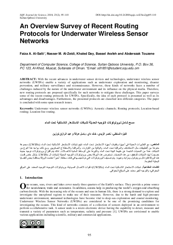Pdf An Overview Survey Of Recent Routing Protocols For Underwater Wireless Sensor Networks
