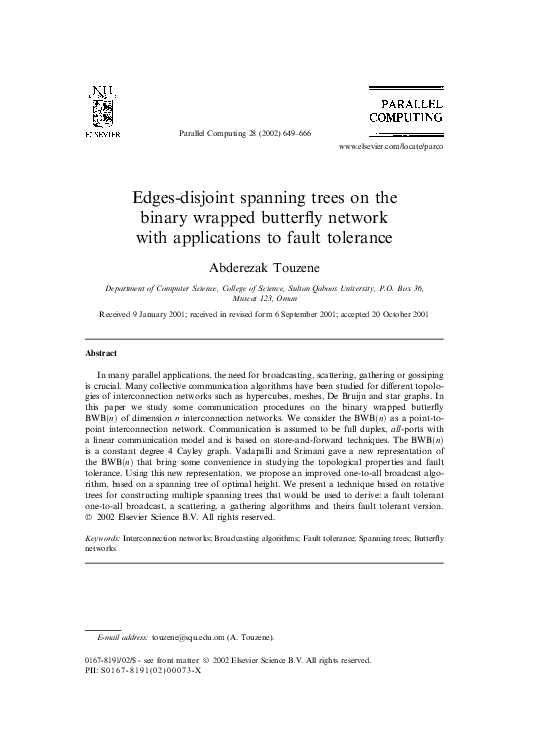 (PDF) Edges-disjoint spanning trees on the binary wrapped butterfly network with applications to ...