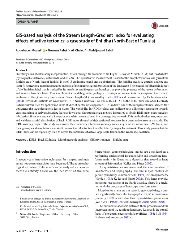 (PDF) GIS-based analysis of the Stream Length-Gradient Index for ...