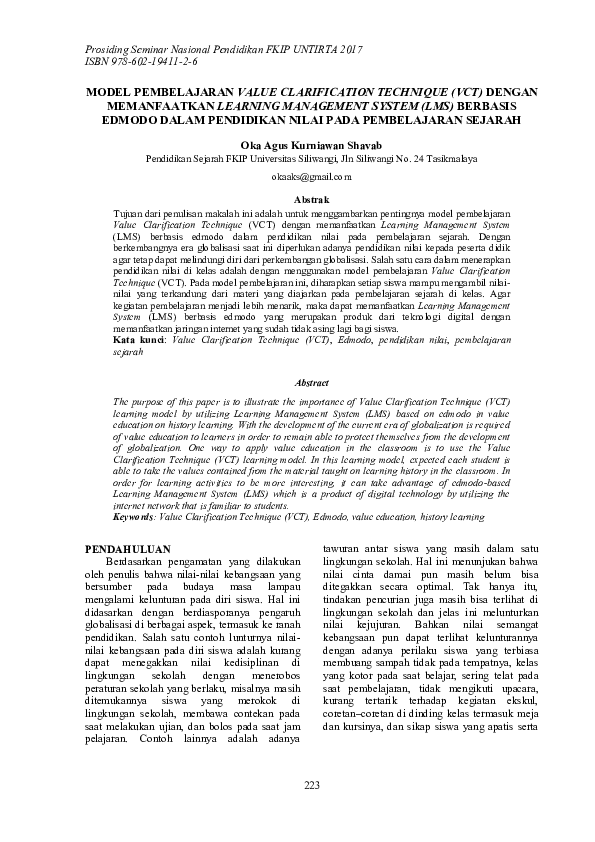 (PDF) Model Pembelajaran Value Clarification Technique (VCT) Dengan Memanfaatkan Learning ...