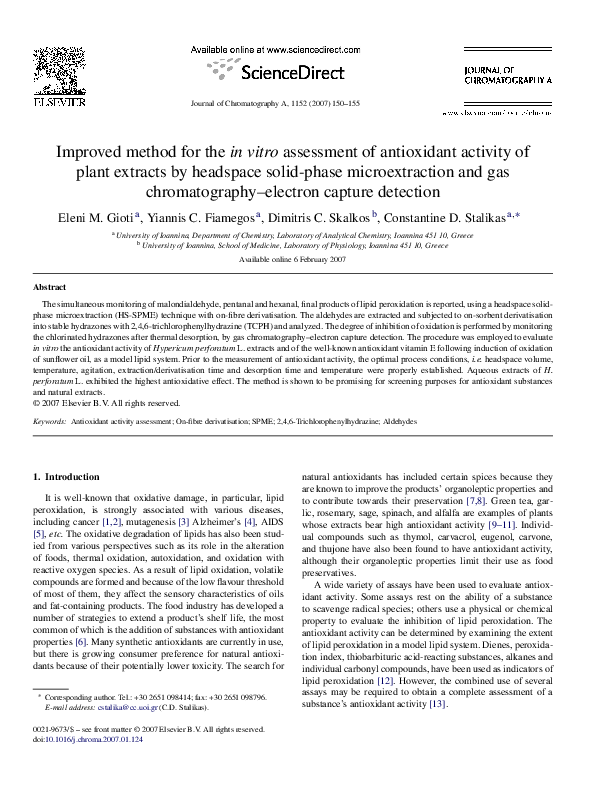 (PDF) Improved method for the in vitro assessment of antioxidant activity of plant extracts by ...