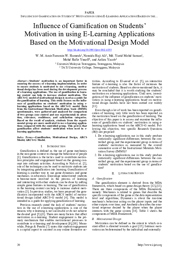 (PDF) Influence of Gamification on Students’ Motivation in using E ...