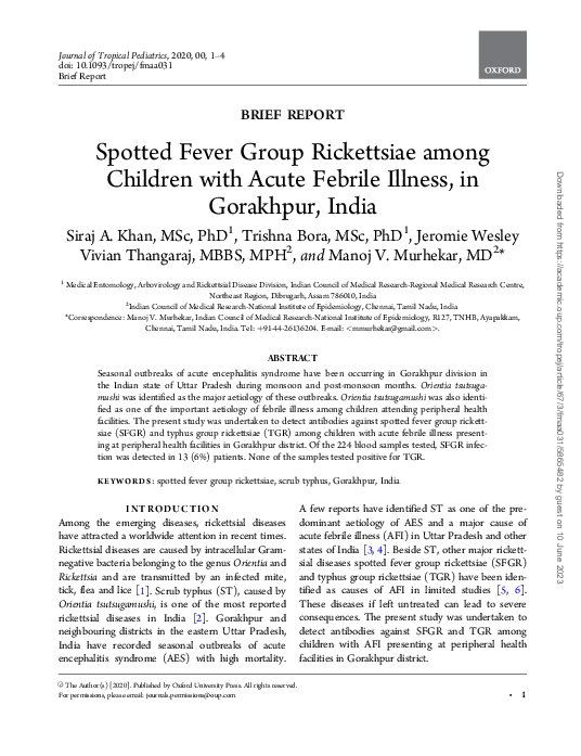 (PDF) Spotted Fever Group Rickettsiae among Children with Acute Febrile ...