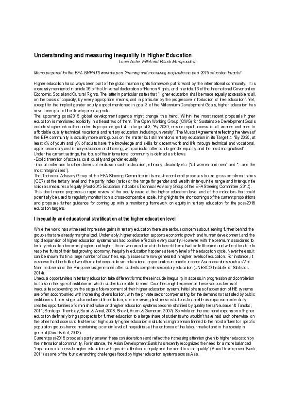(PDF) Understanding and measuring inequality in Higher Education