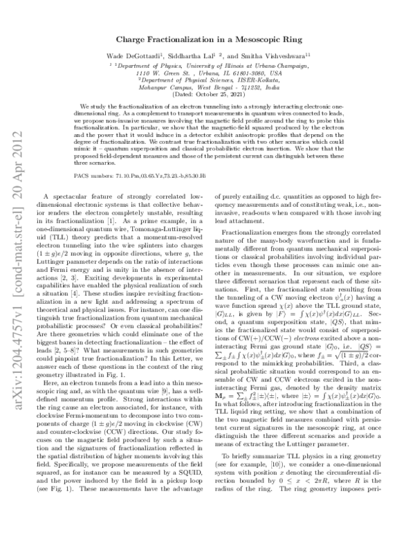 (PDF) Charge Fractionalization in a Mesoscopic Ring