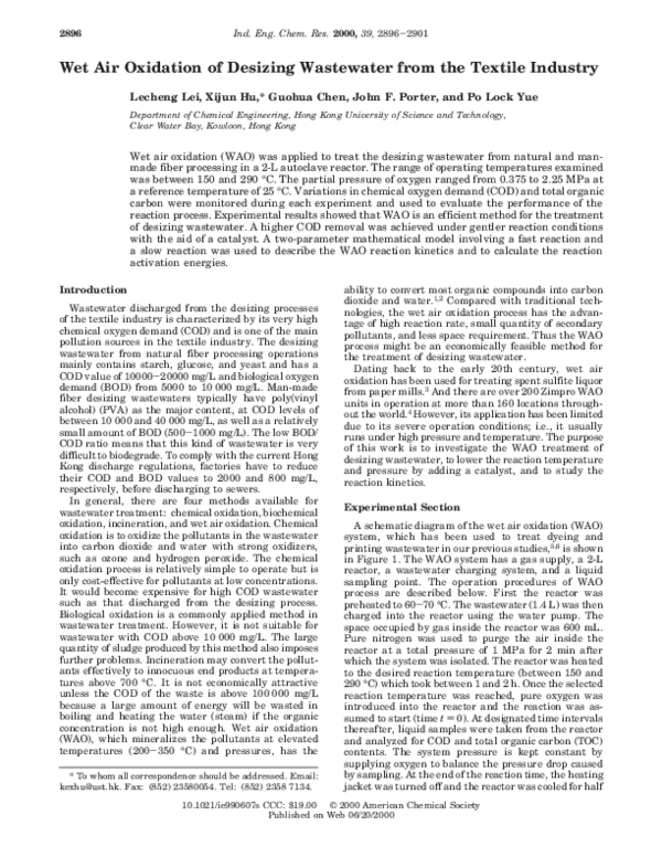 (PDF) Wet Air Oxidation of Desizing Wastewater from the Textile Industry