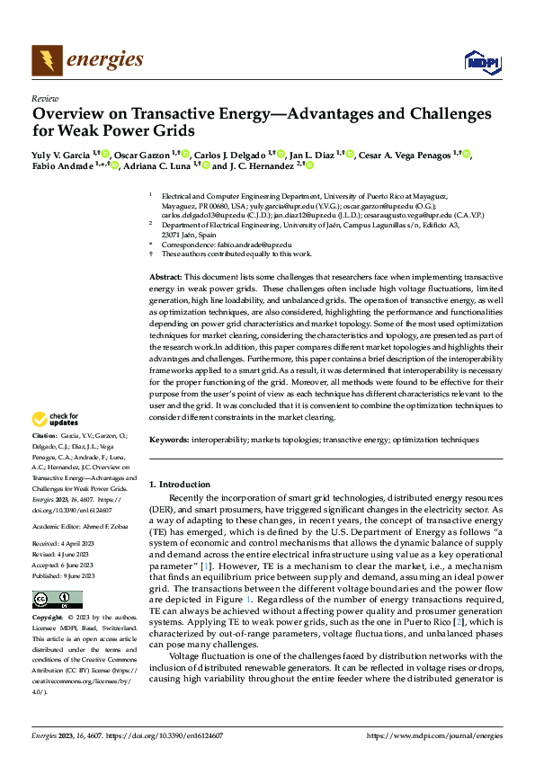 (PDF) Overview on Transactive Energy—Advantages and Challenges for Weak Power Grids