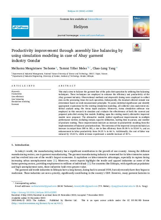 (PDF) Productivity improvement through assembly line balancing by using simulation modeling in ...