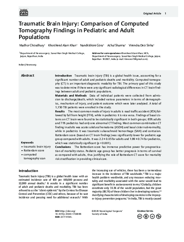 (PDF) Traumatic Brain Injury: Comparison of Computed Tomography ...