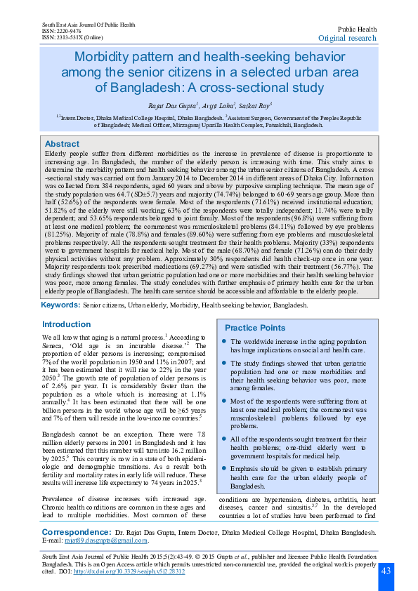 (PDF) Morbidity pattern and health-seeking behaviour among the senior ...