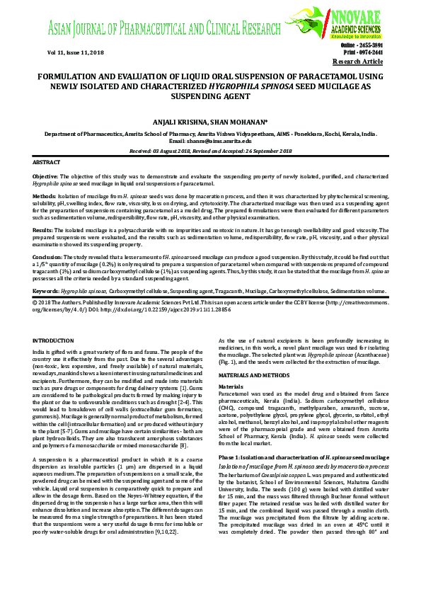 (PDF) Formulation and Evaluation of Liquid Oral Suspension of ...