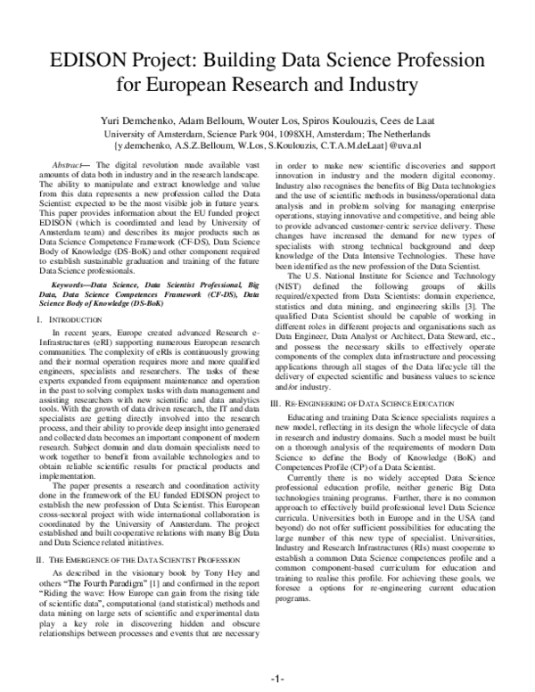 (PDF) Edison Project: Building Data Science Profession For European ...