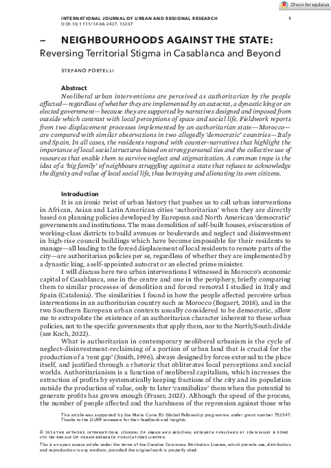 (PDF) Neighbourhoods against the state: Reversing territorial stigma in ...