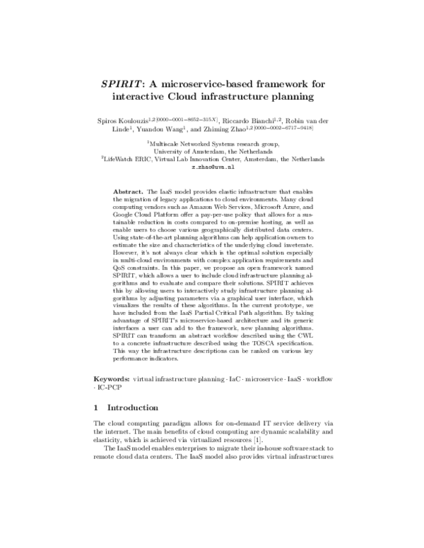 Pdf Spirit A Microservice Based Framework For Interactive Cloud Infrastructure Planning