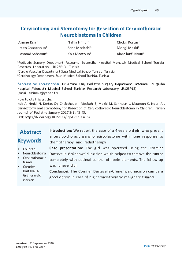 (PDF) Cervicotomy and Sternotomy for Resection of Cervicothoracic ...