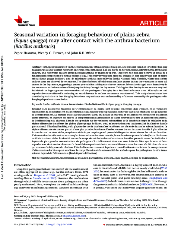 (PDF) ARTICLE Seasonal variation in foraging behaviour of plains zebra ...