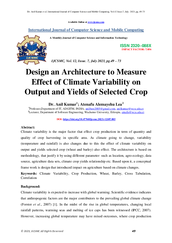 (PDF) Design an Architecture to Measure Effect of Climate Variability on Output and Yields of ...