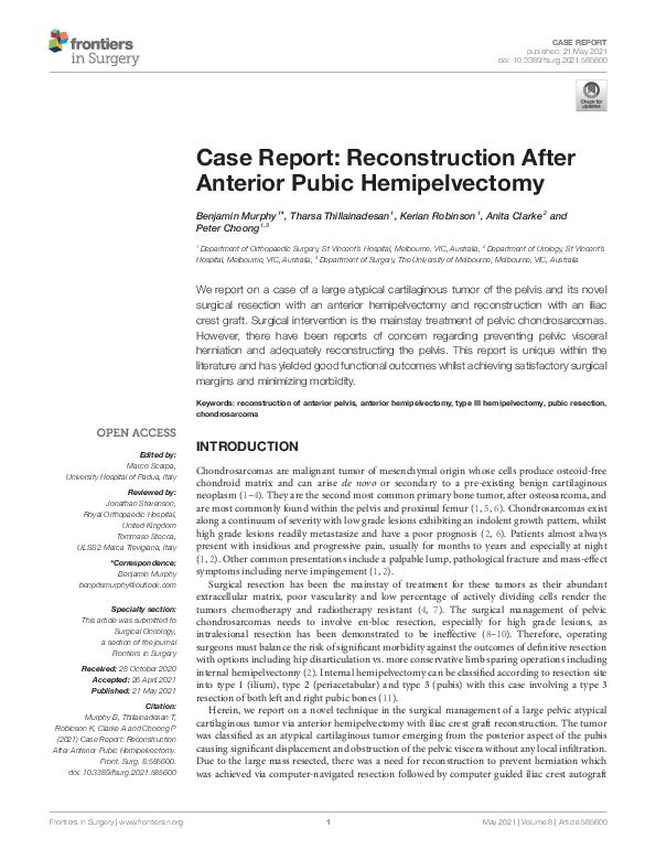 (PDF) Case Report: Reconstruction After Anterior Pubic Hemipelvectomy