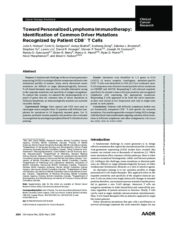 (PDF) Toward personalized lymphoma immunotherapy: Identification of ...