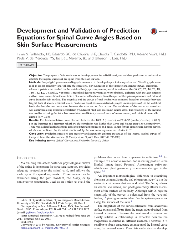 (PDF) Development and Validation of Prediction Equations for Spinal Curve Angles Based on Skin ...