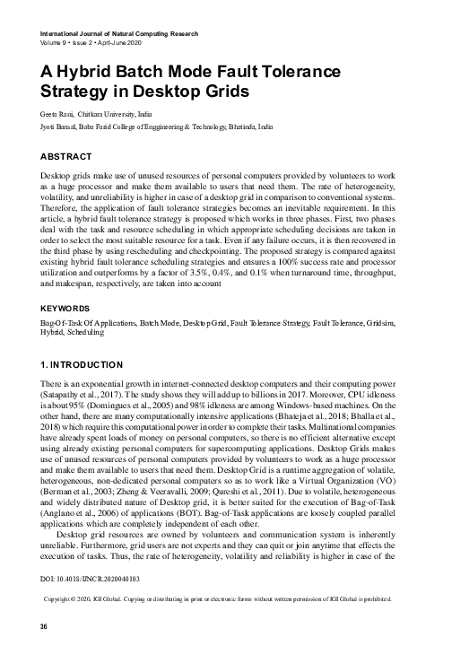 (PDF) A Hybrid Batch Mode Fault Tolerance Strategy in Desktop Grids