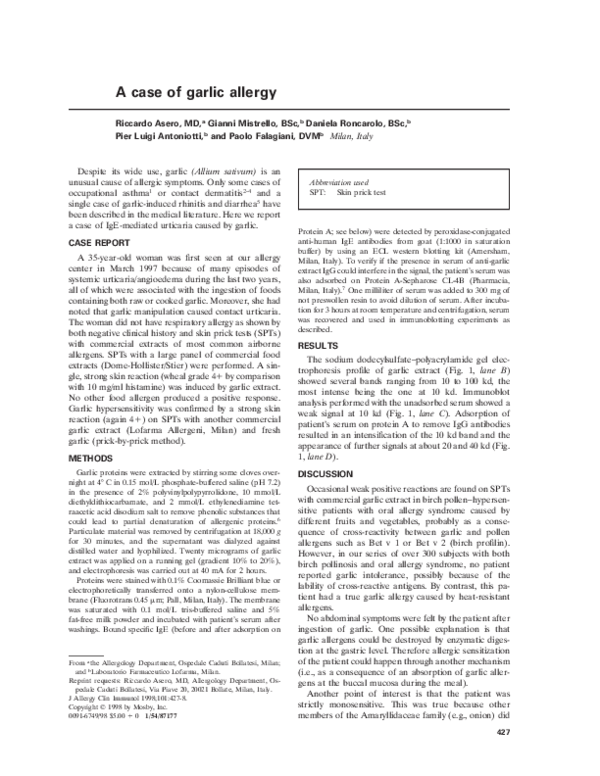 (PDF) A case of garlic allergy