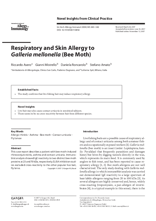 (PDF) Respiratory and Skin Allergy to Galleria mellonella (Bee Moth)
