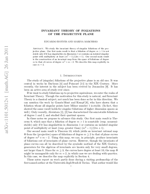 (PDF) Invariant theory of foliations of the projective plane