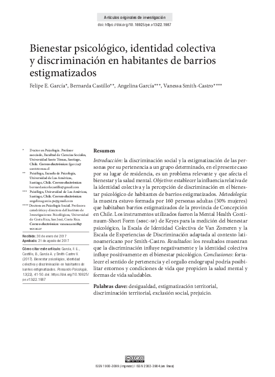 (PDF) Bienestar psicológico, identidad colectiva y discriminación en ...