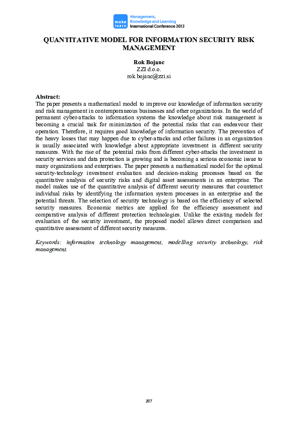 (PDF) A Quantitative Model for Information-Security Risk Management