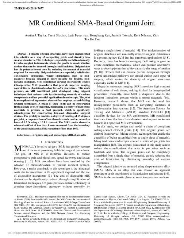 (PDF) MR-Conditional SMA-Based Origami Joint