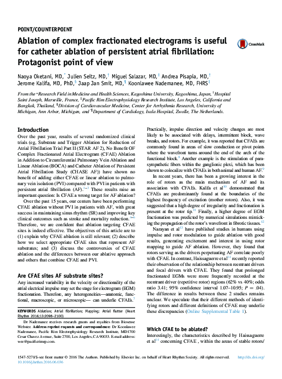 Pdf Ablation Of Complex Fractionated Electrograms Is Useful For Catheter Ablation Of