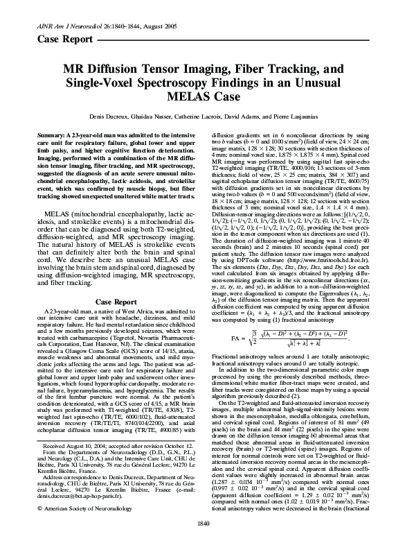 (PDF) MR diffusion tensor imaging, fiber tracking, and single-voxel ...