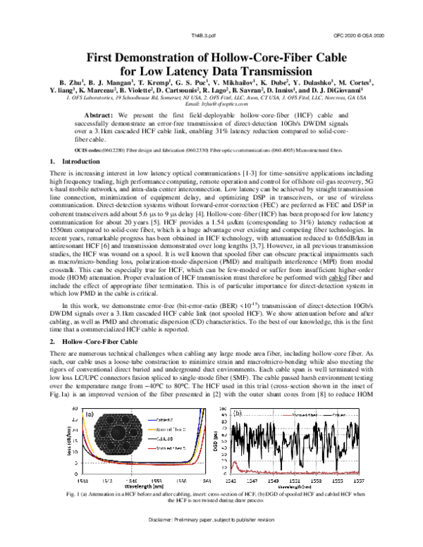 (PDF) First Demonstration of Hollow-Core-Fiber Cable for Low Latency ...