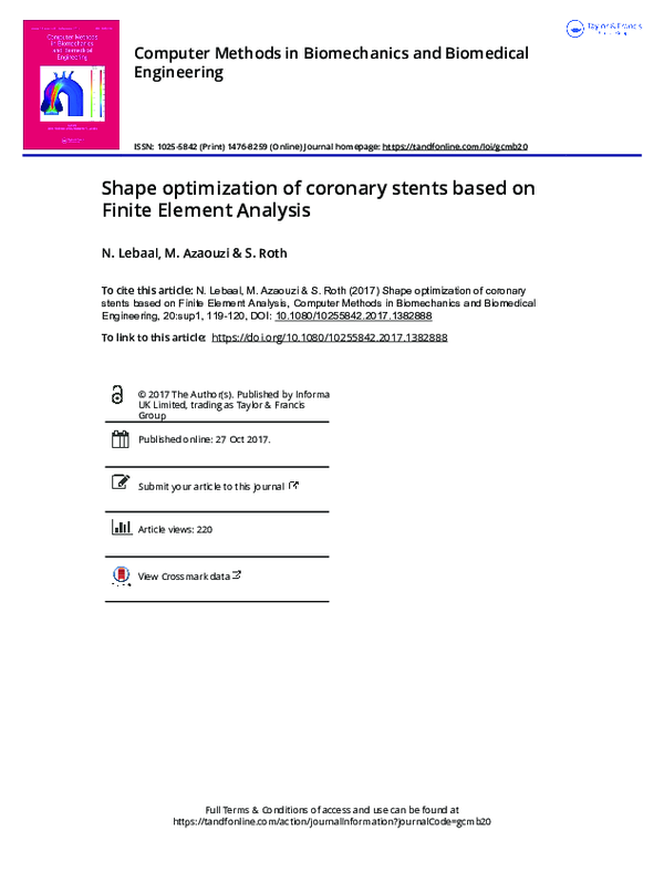 (PDF) Shape optimization of coronary stents based on Finite Element Analysis