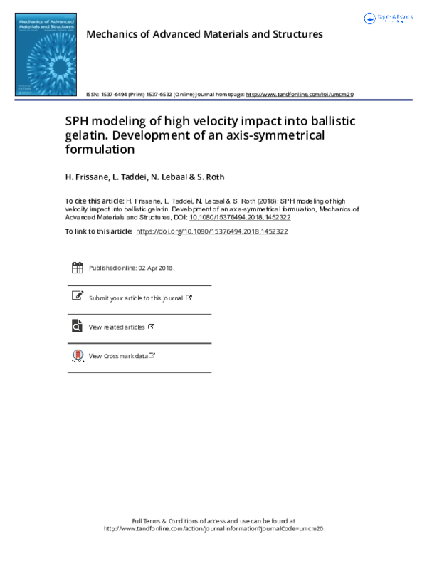 (PDF) SPH modeling of high velocity impact into ballistic gelatin. Development of an axis ...