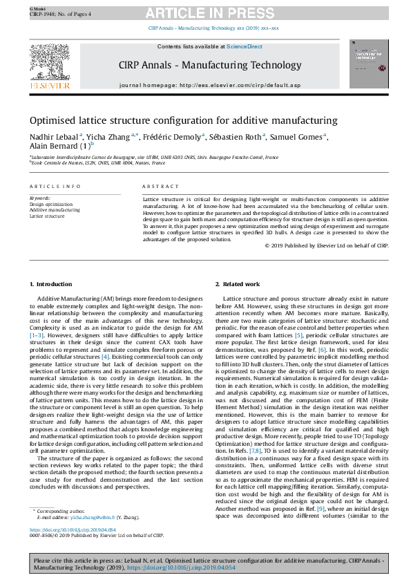(PDF) Optimised lattice structure configuration for additive manufacturing