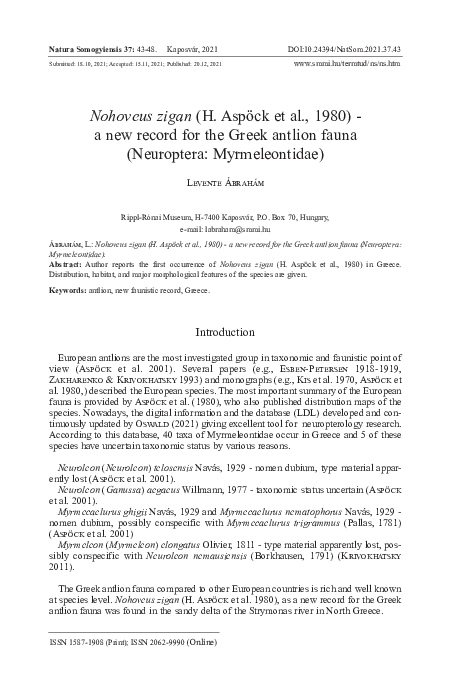 (PDF) Nohoveus zigan (H. Aspöck et al., 1980) - a new record for the ...