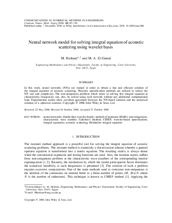 (PDF) Neural network model for solving integral equation of acoustic ...