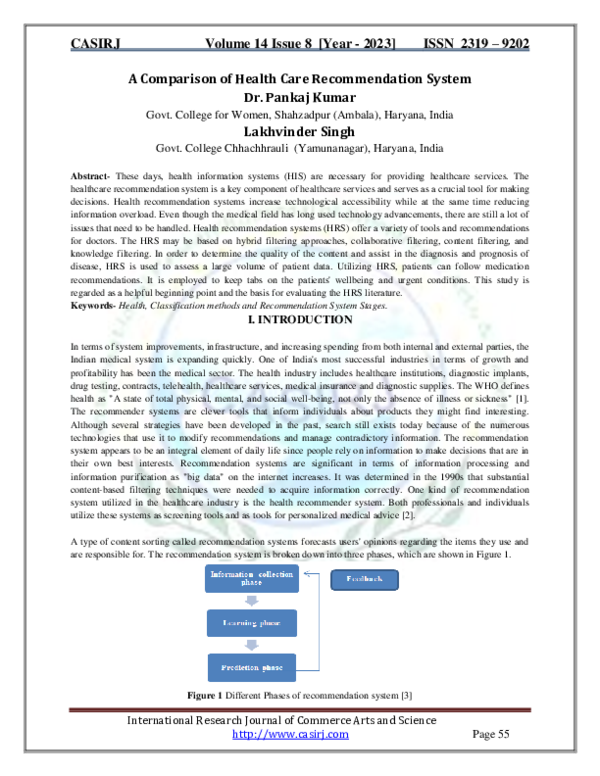 (PDF) A Comparison of Health Care Recommendation System