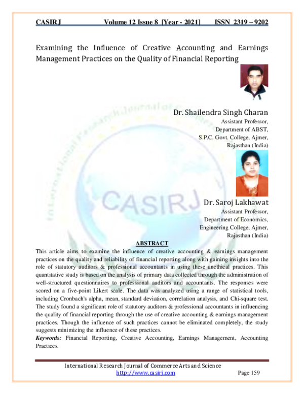 (PDF) Examining the Influence of Creative Accounting and Earnings ...