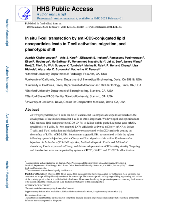 (PDF) In situ T-cell transfection by anti-CD3-conjugated lipid ...