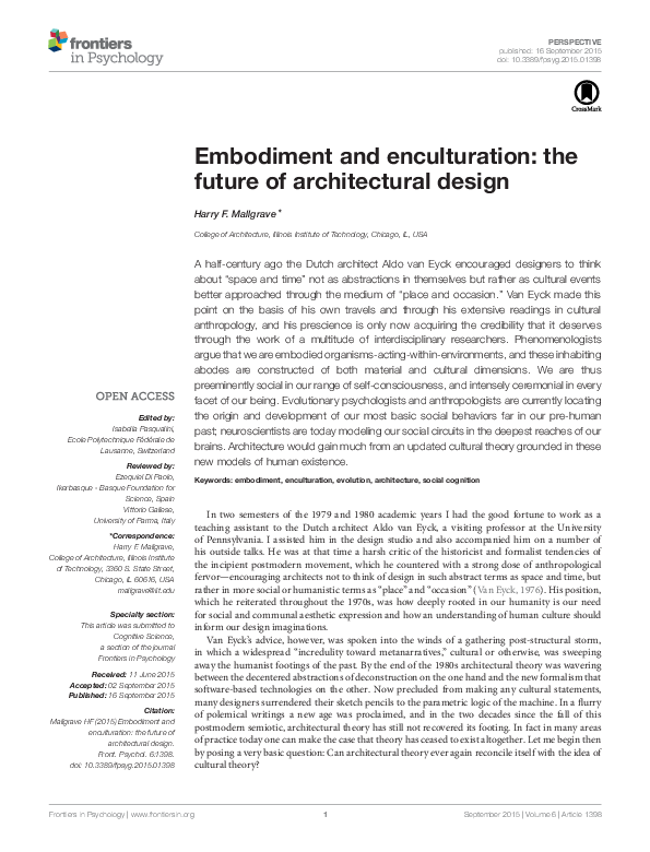 (PDF) Embodiment and enculturation: the future of architectural design