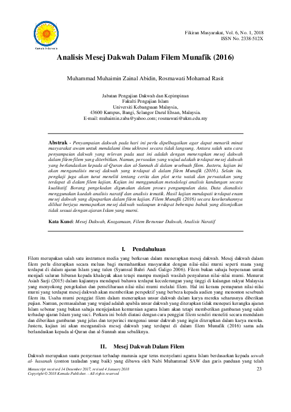 (PDF) Analisis Mesej Dakwah Dalam Filem Munafik (2016)